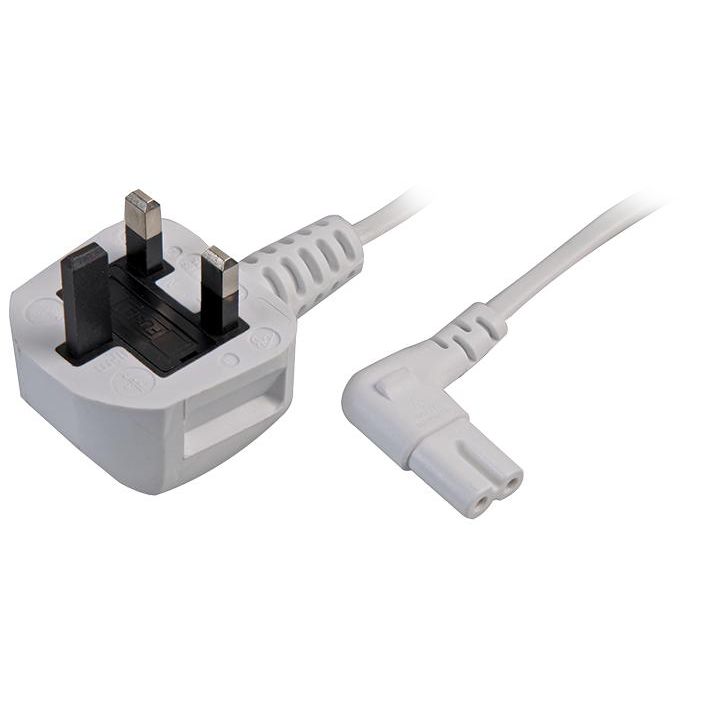 Right Angle Figure 8 Fig of 8 Lead Cable C7 to UK Plug Power Cord BLACK ...