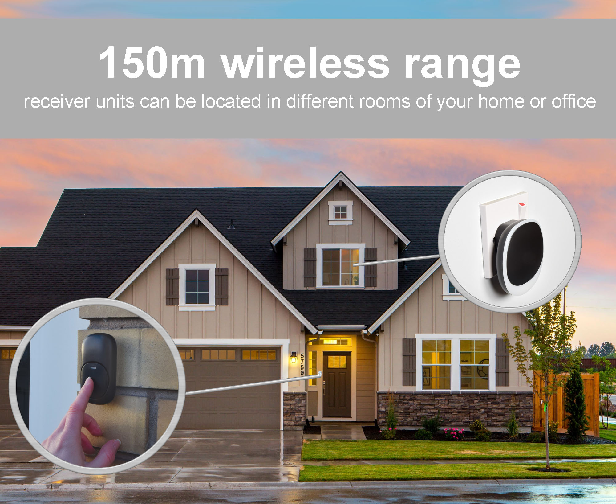 Wireless Door Bell Home Doorbell Plug In Cordless Loud Chime Blue LED ...