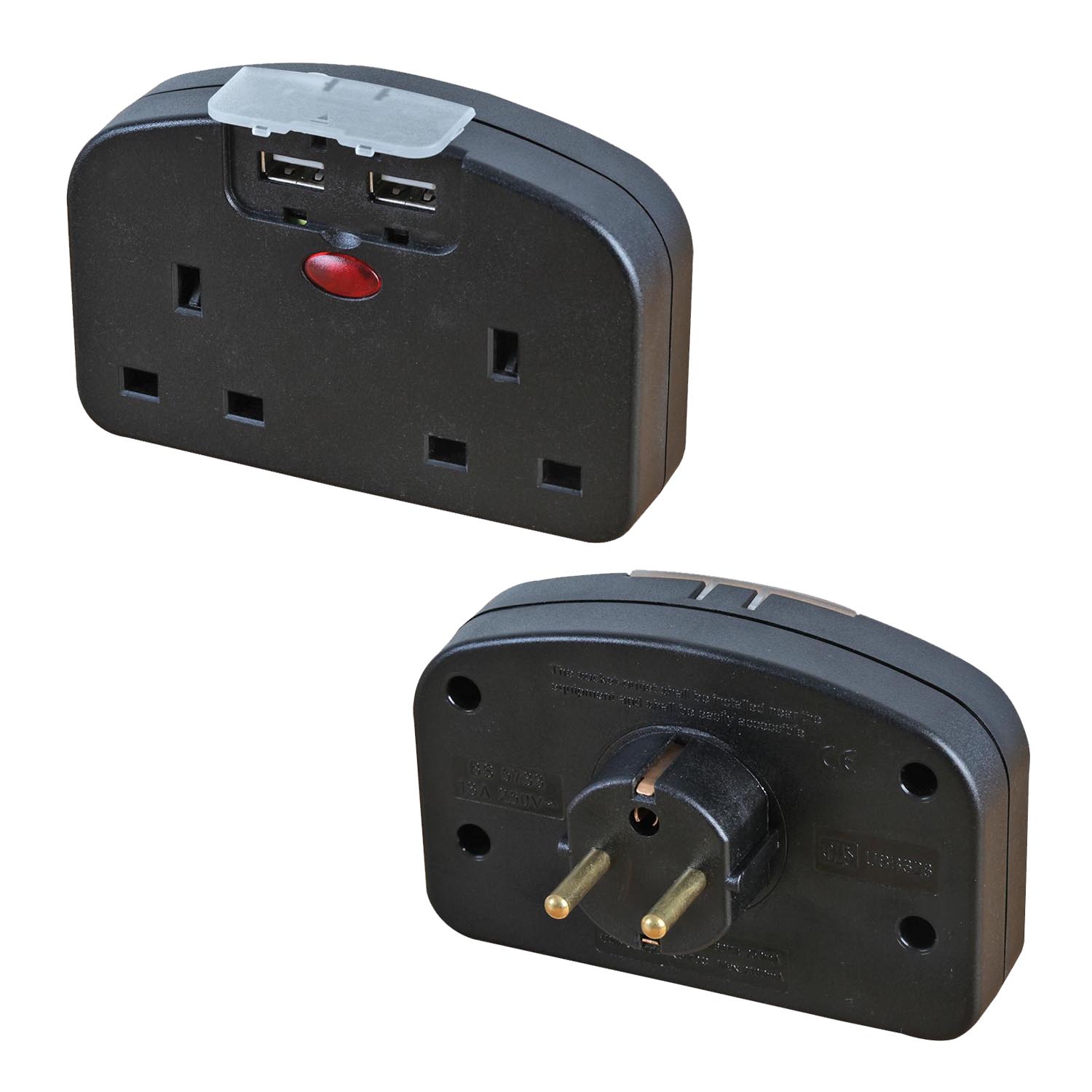 2 Way European Travel Adapter 2 USB Ports 2 Pin EU to 3 Pin UK Plug ...